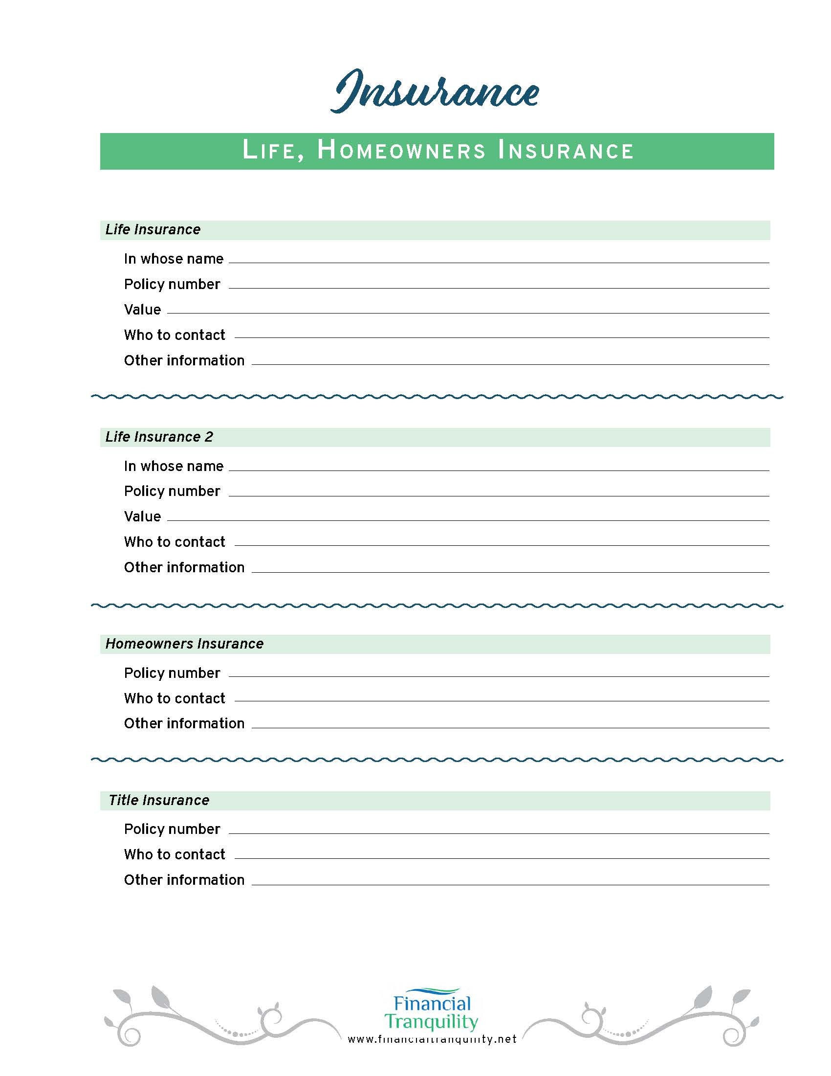 Insurance Checklist - (fillable). Track All Your Insurance - Car ...