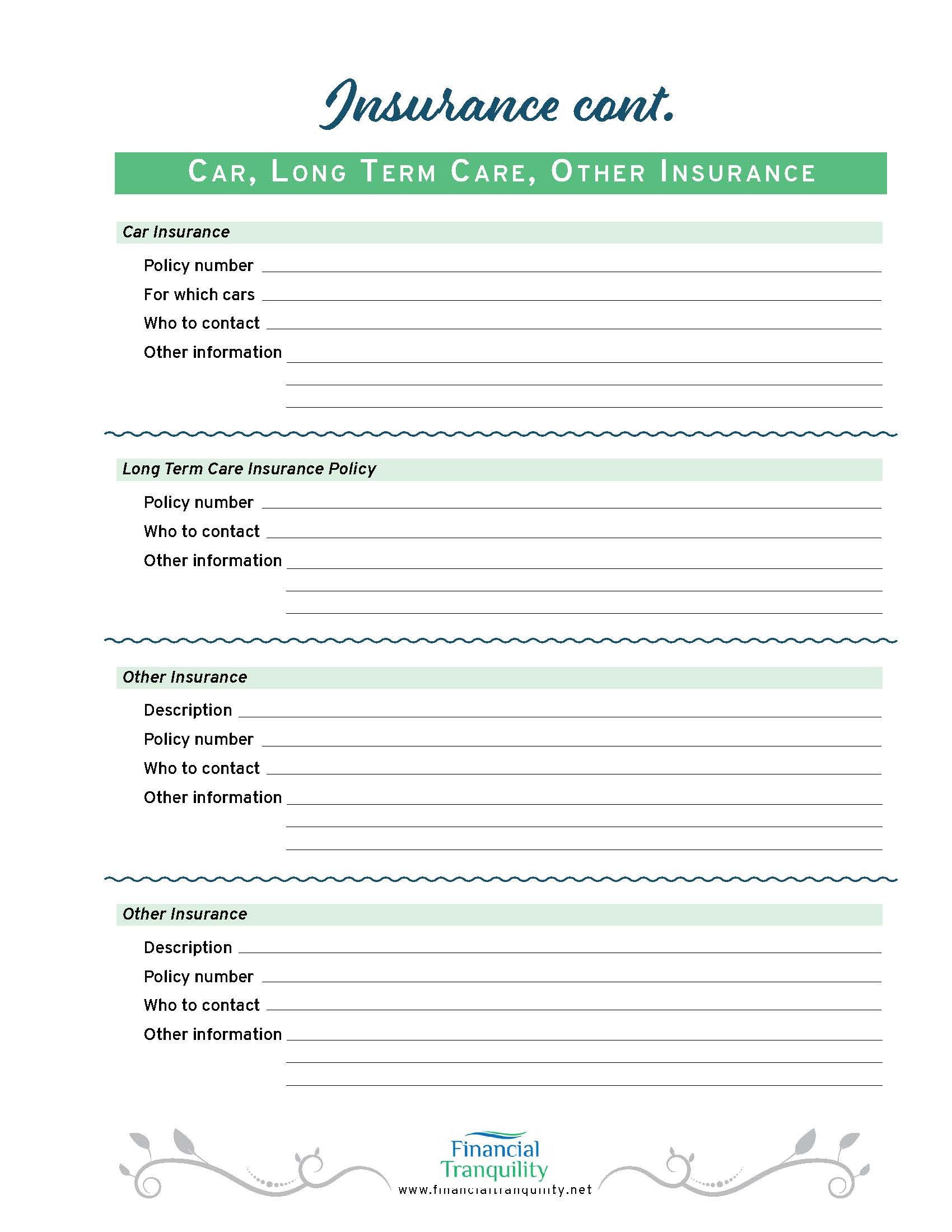 Insurance Checklist - (fillable). Track All Your Insurance - Car ...