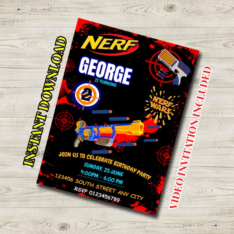 Editable Birthday Invitation Template Nerf Printable Birthday - Etsy