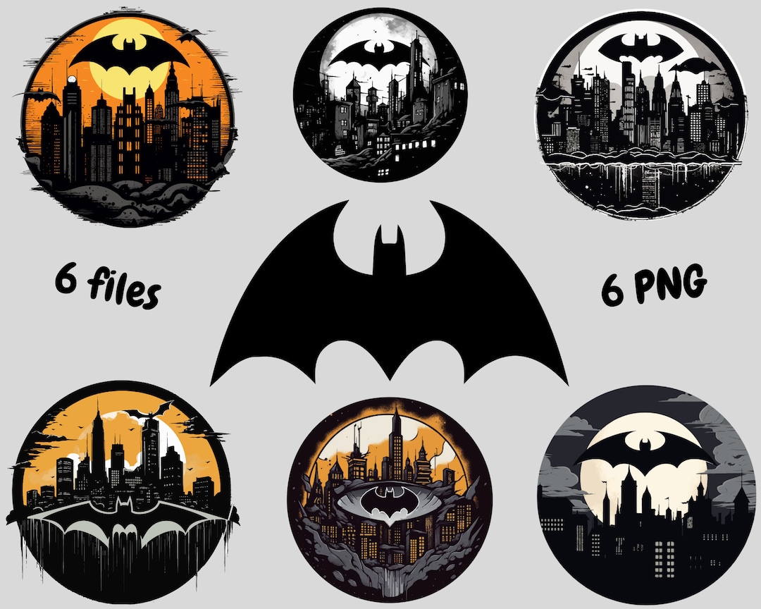 6 Superhero Comic City Bat Clipart Bundle Print Stamping Digital ...
