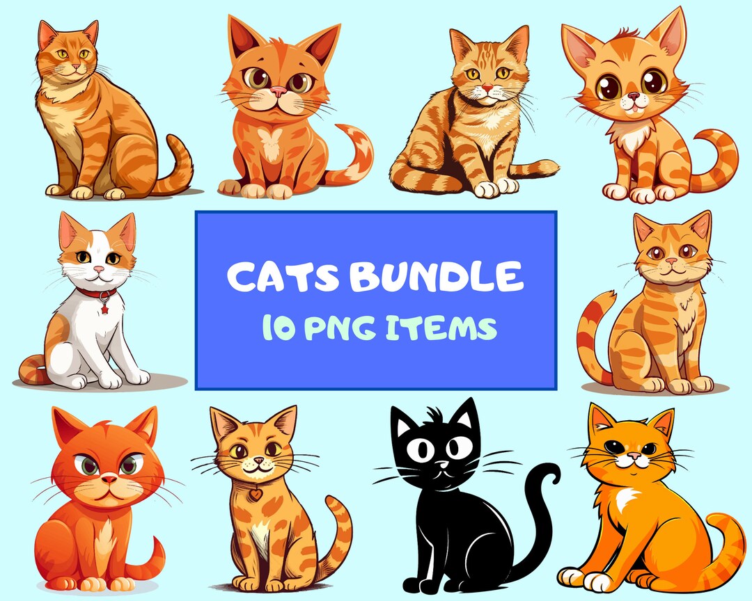 10 Cute Cats Clipart Bundle Pack Print Stamping, Sticker Digital ...