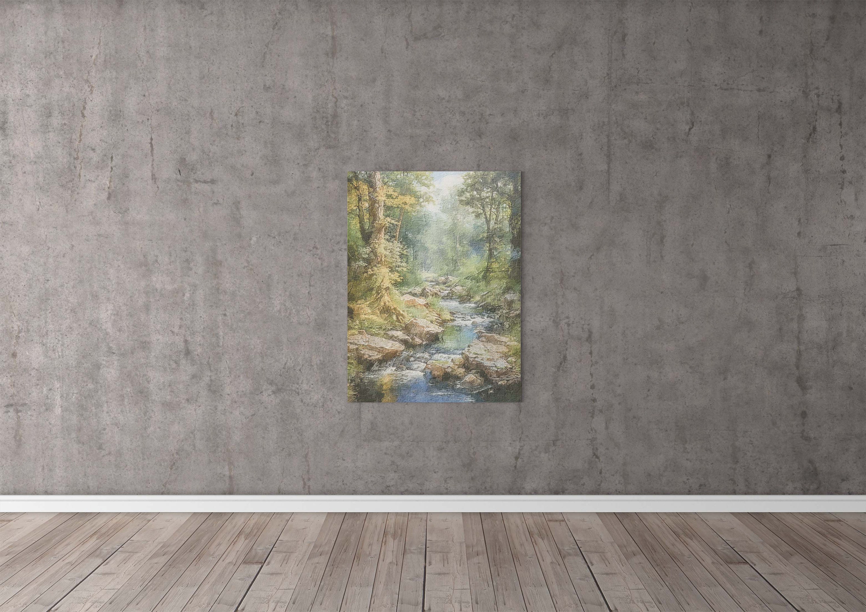 Forest Stream Oil Painting, Printable Wall Art, Vintage Farmhouse Style ...