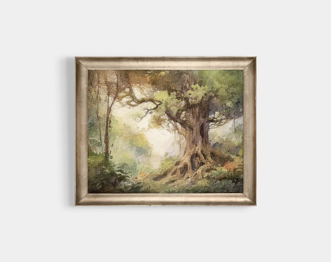 Cottage Art Prints, Old Gnarled Oak, Cottage Wall Art, Oak Tree ...