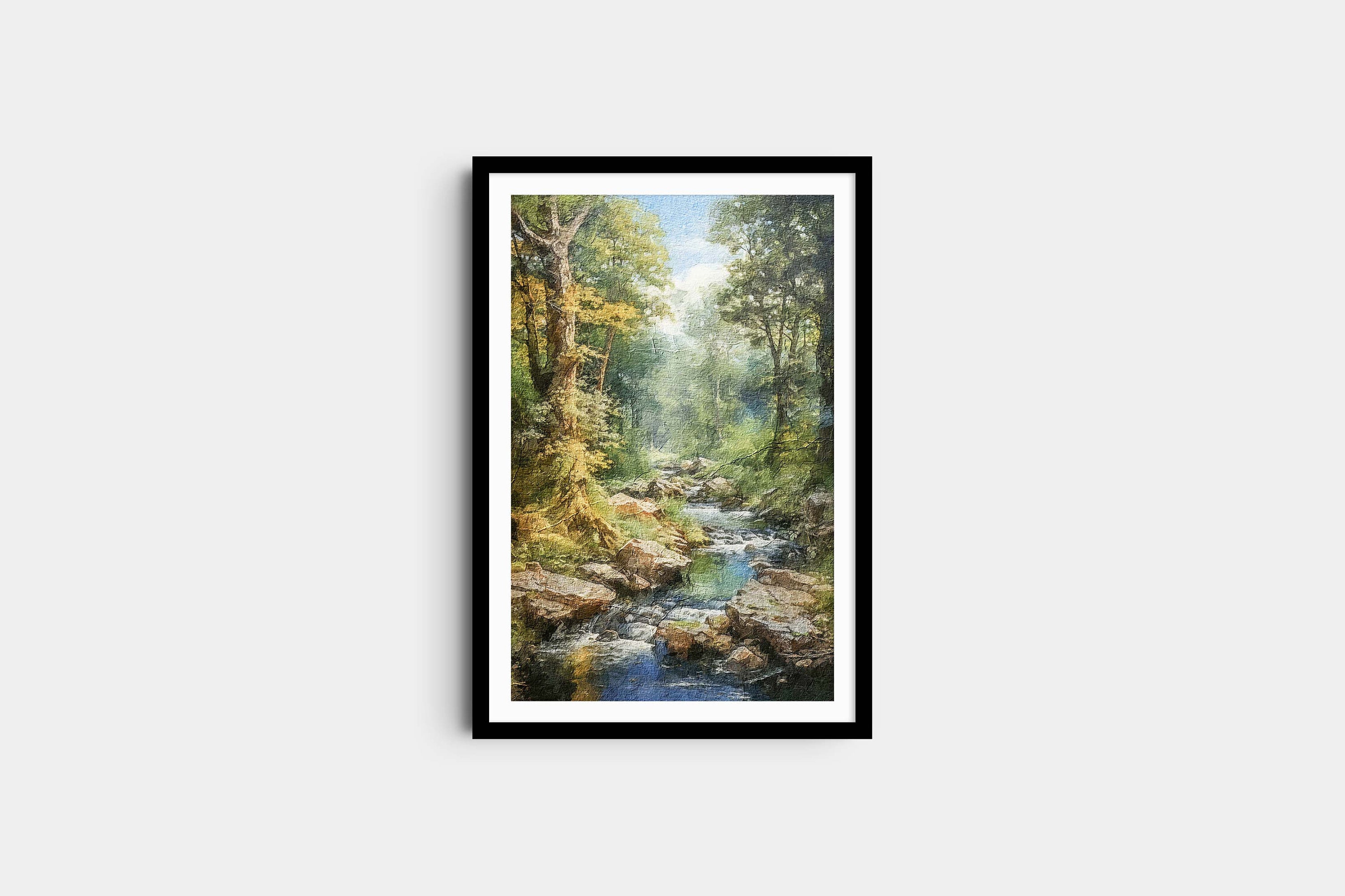 Forest Stream Oil Painting, Printable Wall Art, Vintage Farmhouse Style ...
