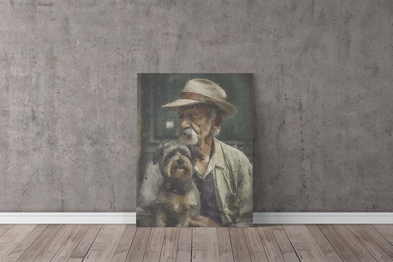 Rustic Oil Painting Man and His Dog Printable Wall Art - Etsy