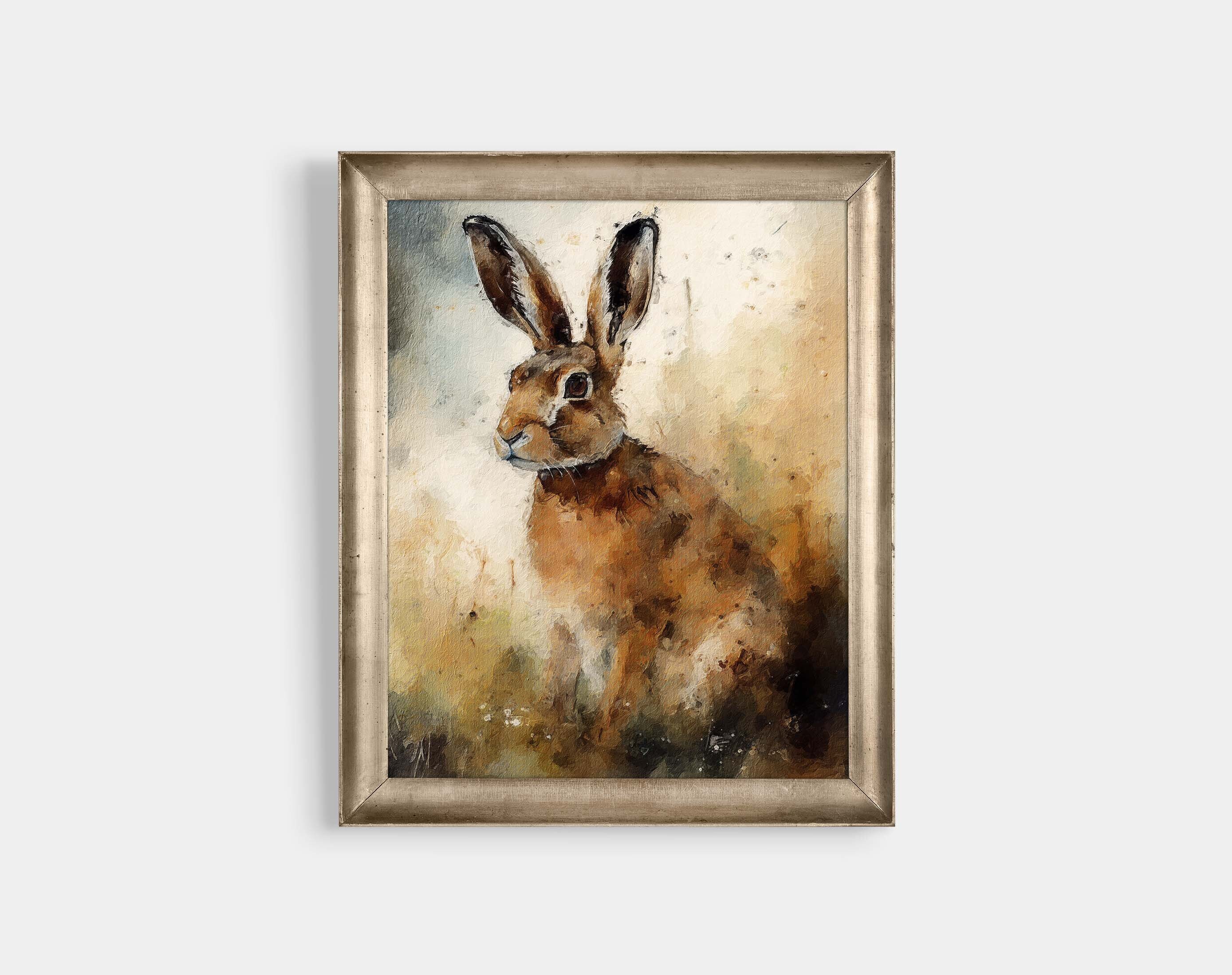 Young Rabbit Oil Painting, Printable Wall Art, Vintage Farmhouse Style ...