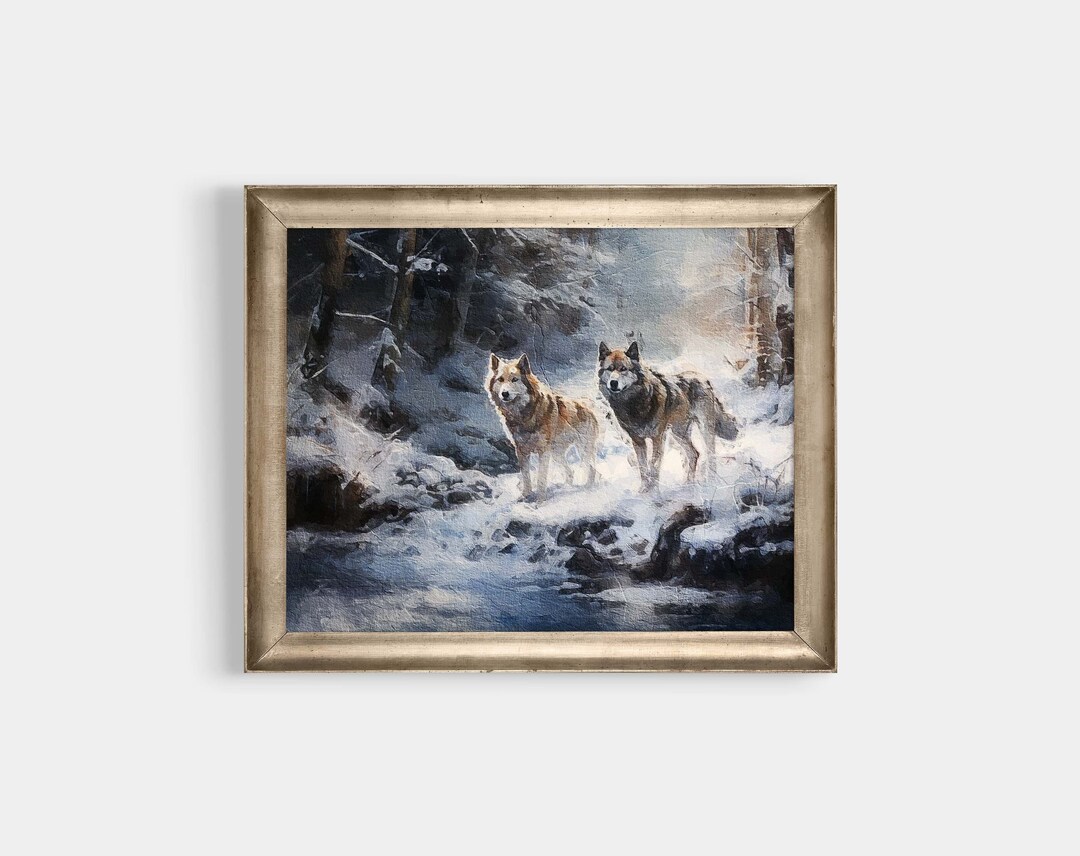 Wolf Clip Art, Wolves in Winter Forest Painting, Digital Art Download ...