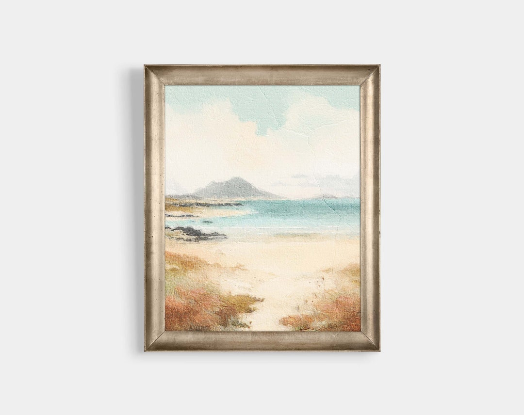 Sunny Beach Oil Painting, Printable Wall Art, Beach House Print, Retro ...