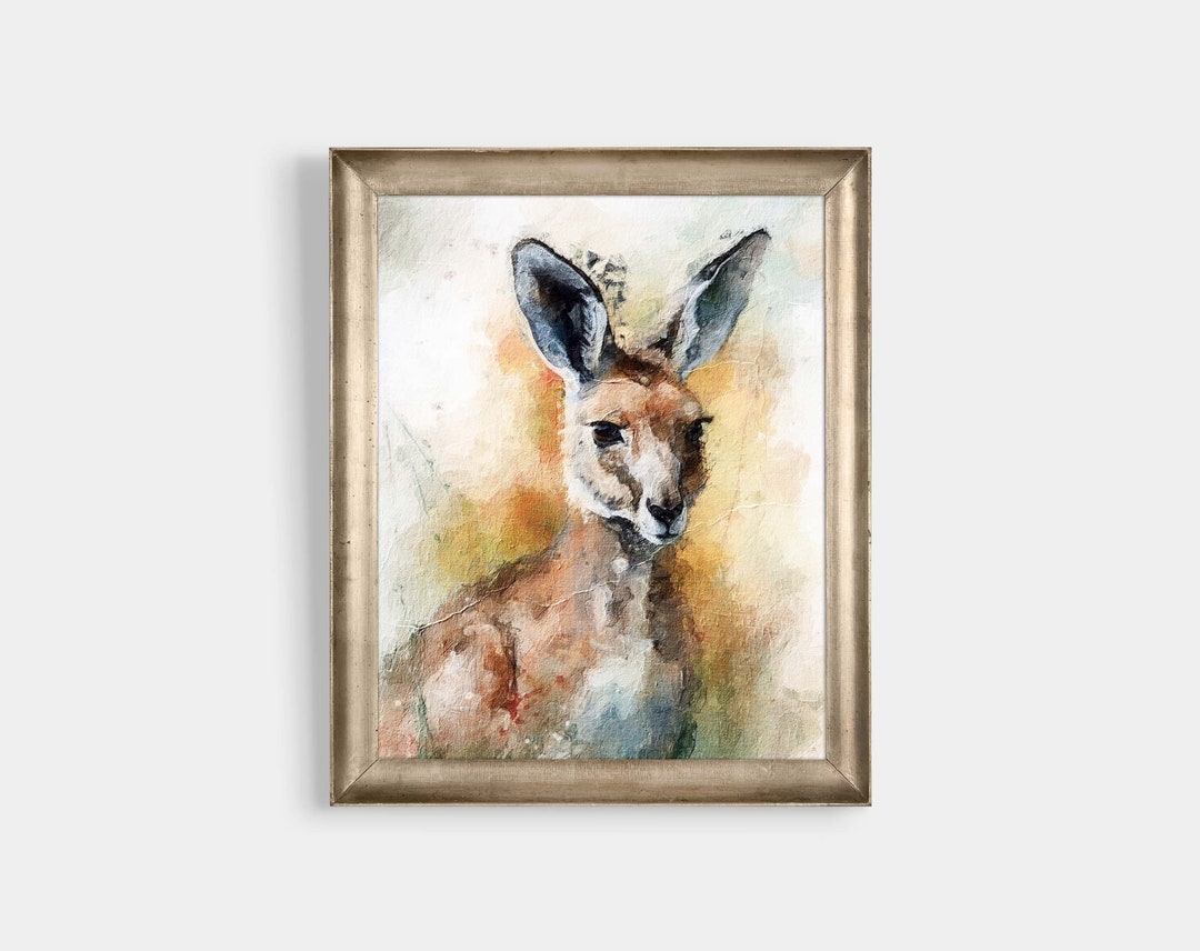 Young Kangaroo Oil Painting, Printable Wall Art, Vintage Farmhouse ...