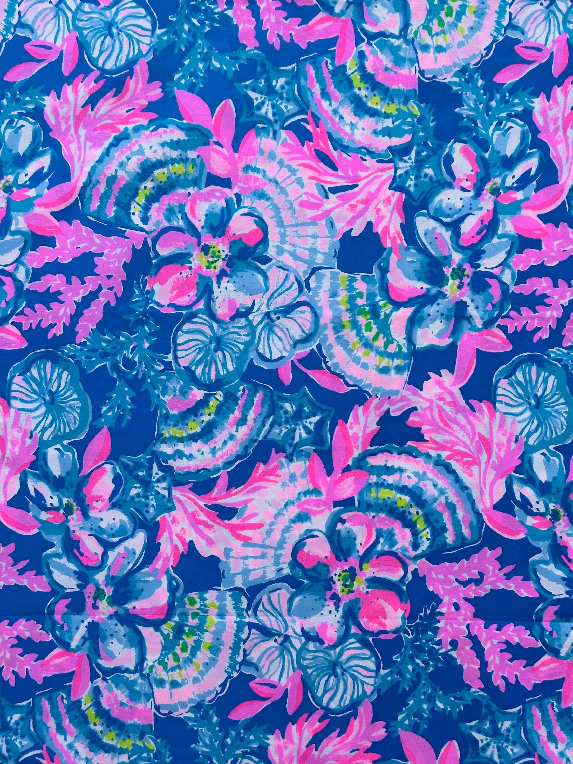 Fabric “ Pink With Blue Seashell ” # 200 LP - Cotton Poplin - Etsy