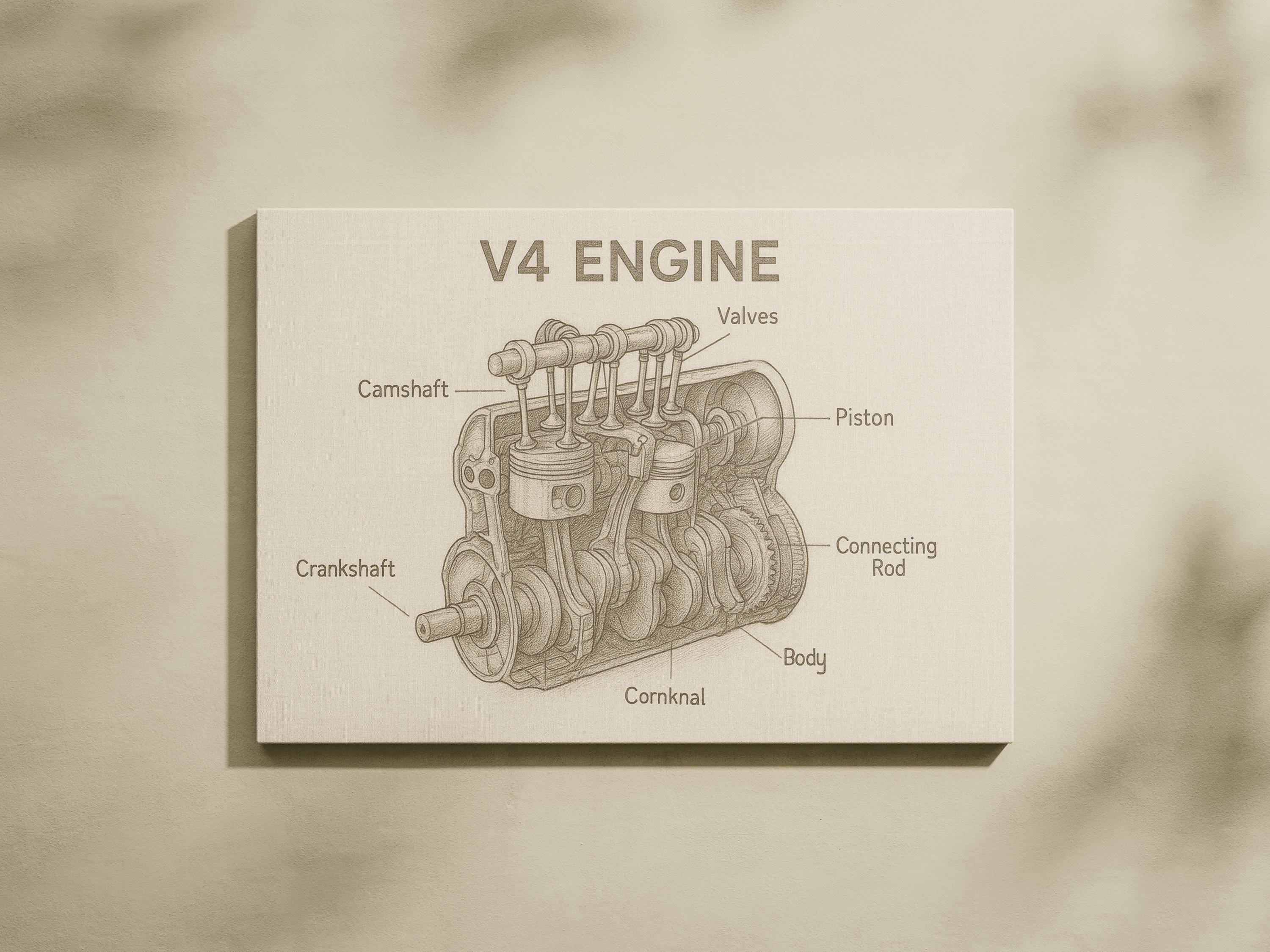 V4 Engine Cutaway Blueprint | Vintage Engineering Print (digital ...