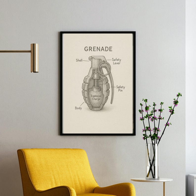 Grenade Cross-section Blueprint | Vintage Military Art (digital ...