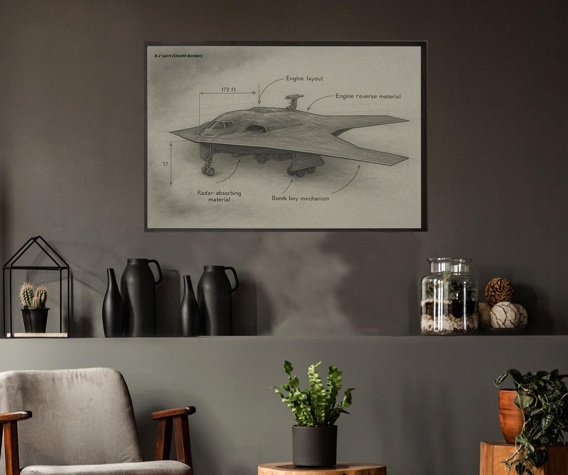 B-2 Spirit Stealth Bomber Blueprint Poster – Aviation Wall Art (digital ...