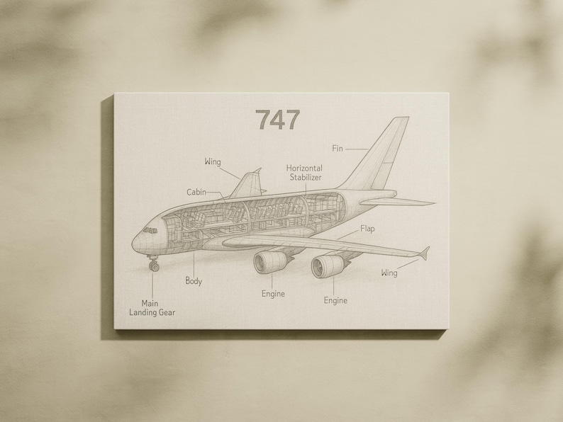 Boeing 747 Cross Section Blueprint, Aviation Wall Art (digital Download ...