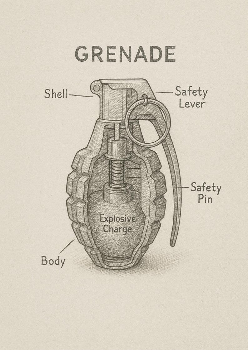 Grenade Cross-section Blueprint | Vintage Military Art (digital ...