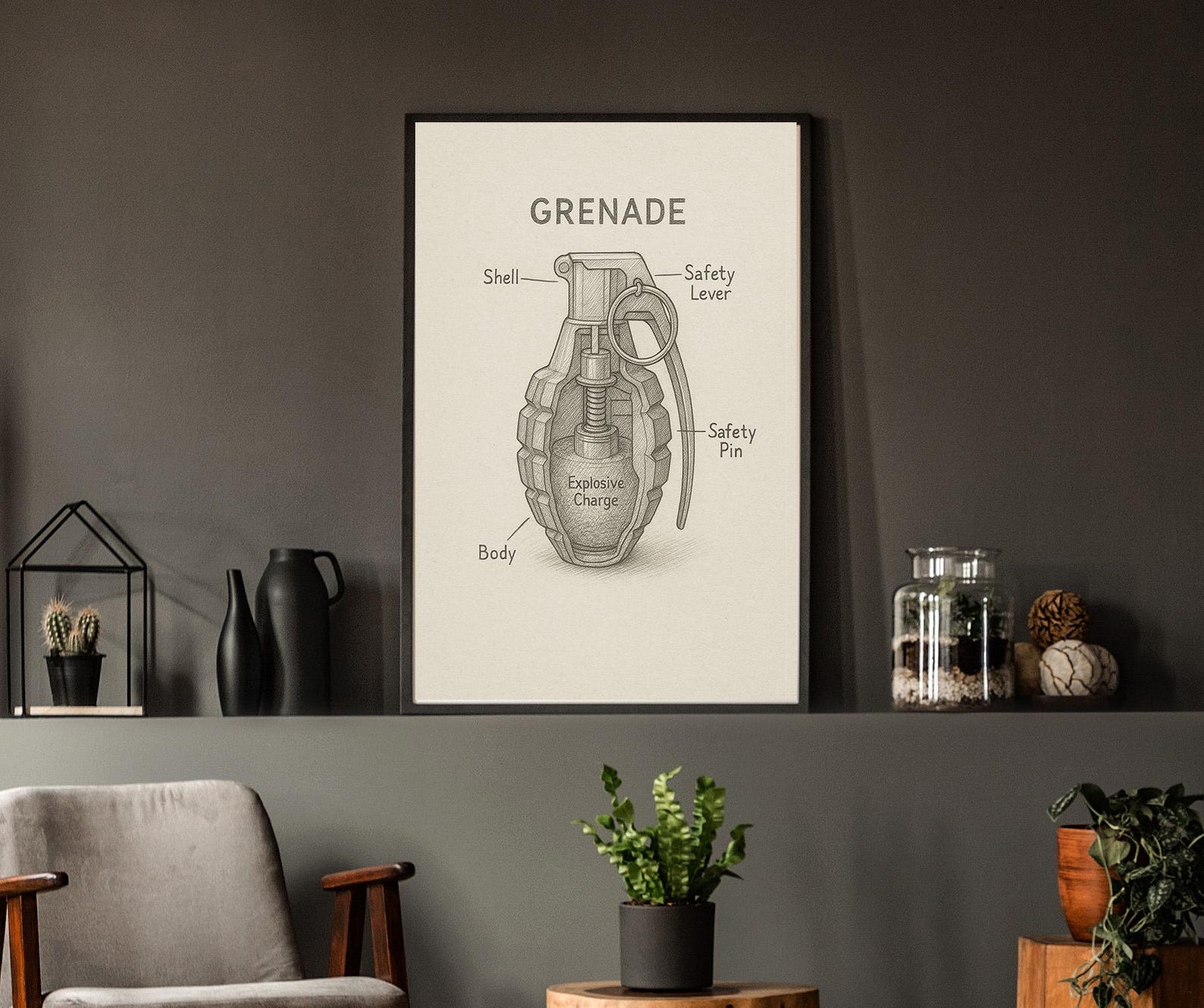 Grenade Cross-section Blueprint | Vintage Military Art (digital ...