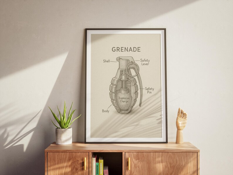 Grenade Cross-section Blueprint | Vintage Military Art (digital ...