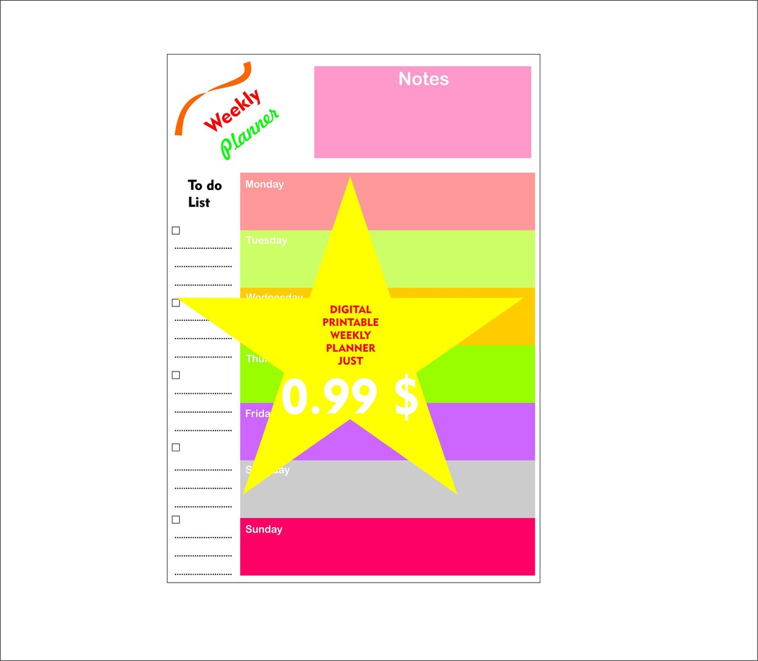 Basic Weekly Planner Printable Undated Digital Planner - Etsy