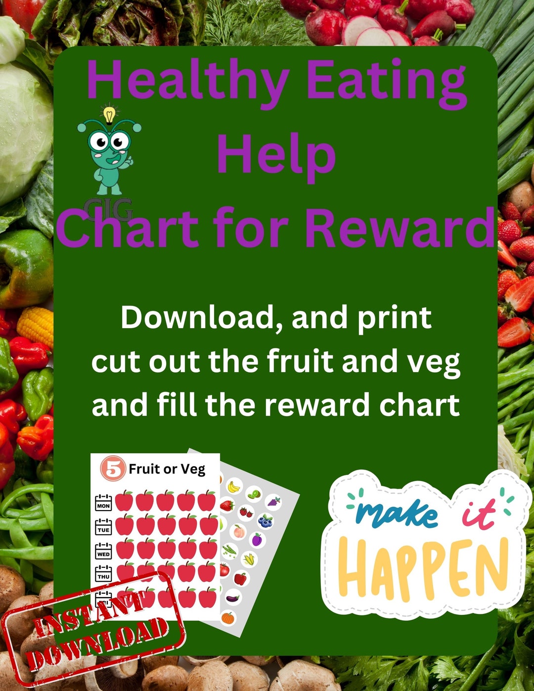 Childrens Healthy Eating Printable Chart With Fruit and Veg - Etsy