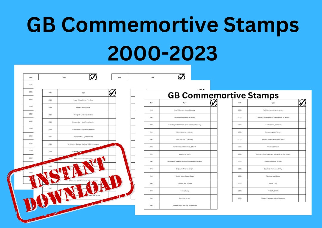 Commemorative GB Stamps Collection Printable, Stamp Inventory Log Book ...
