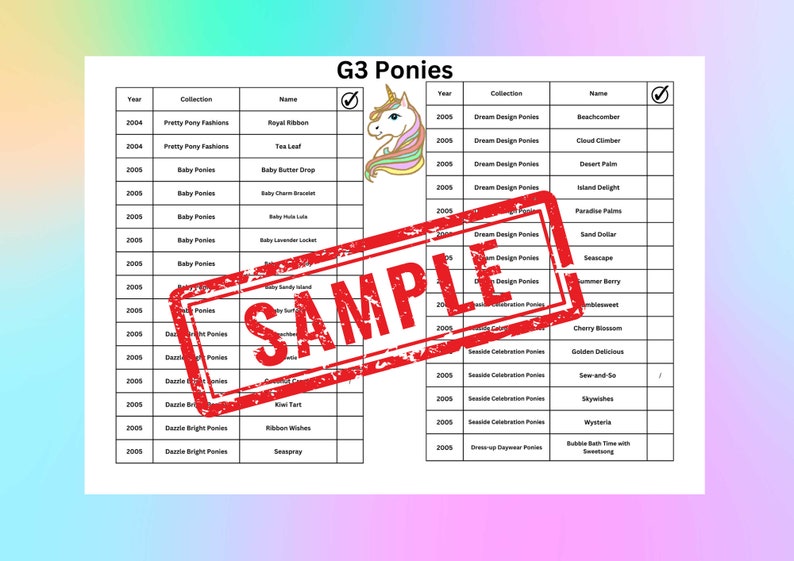 My Little Pony Collection List Inventory, Log Book, Record Your ...