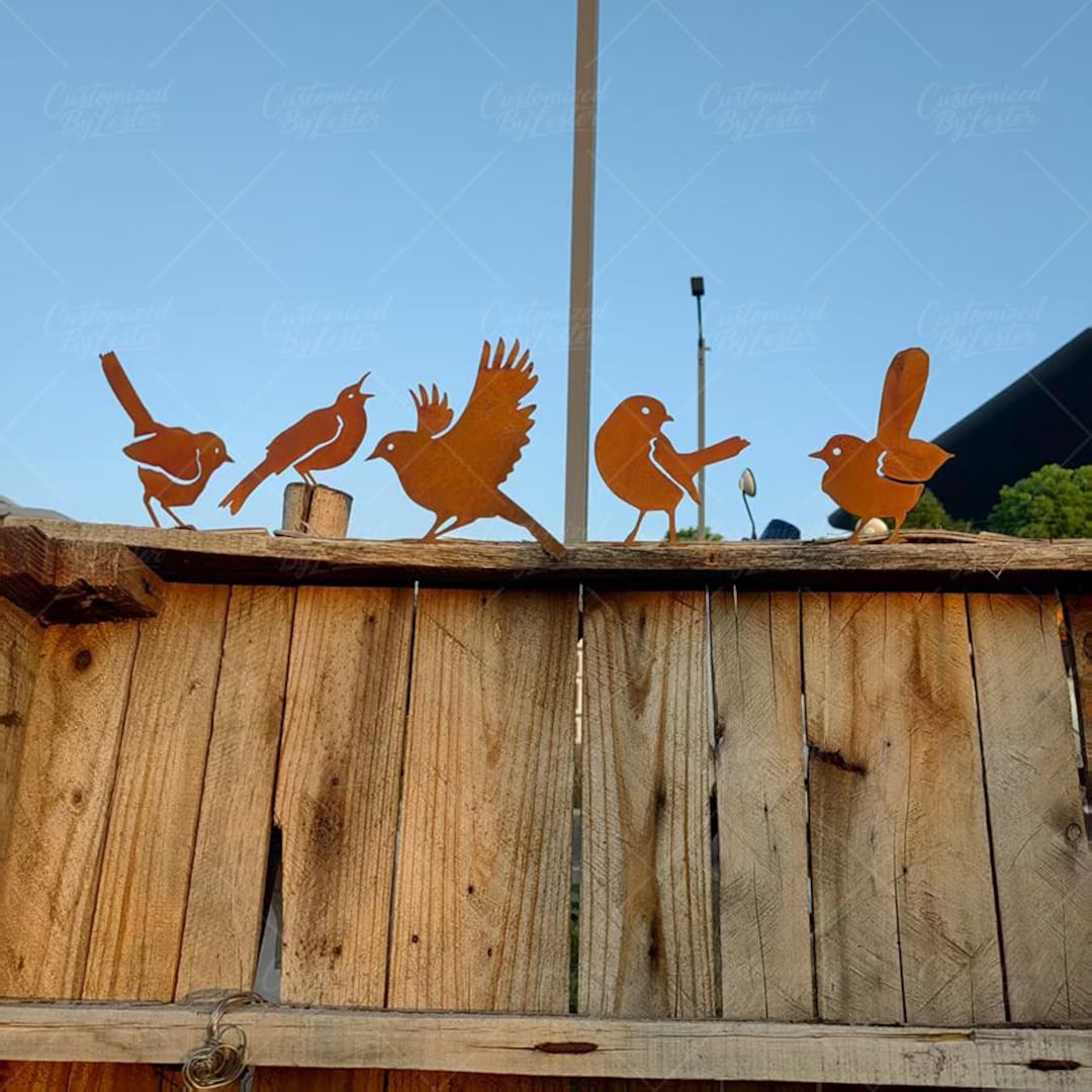 Rustic 5-piece Garden Bird Stakes Set, Set of 5 Rusty Birds Garden ...