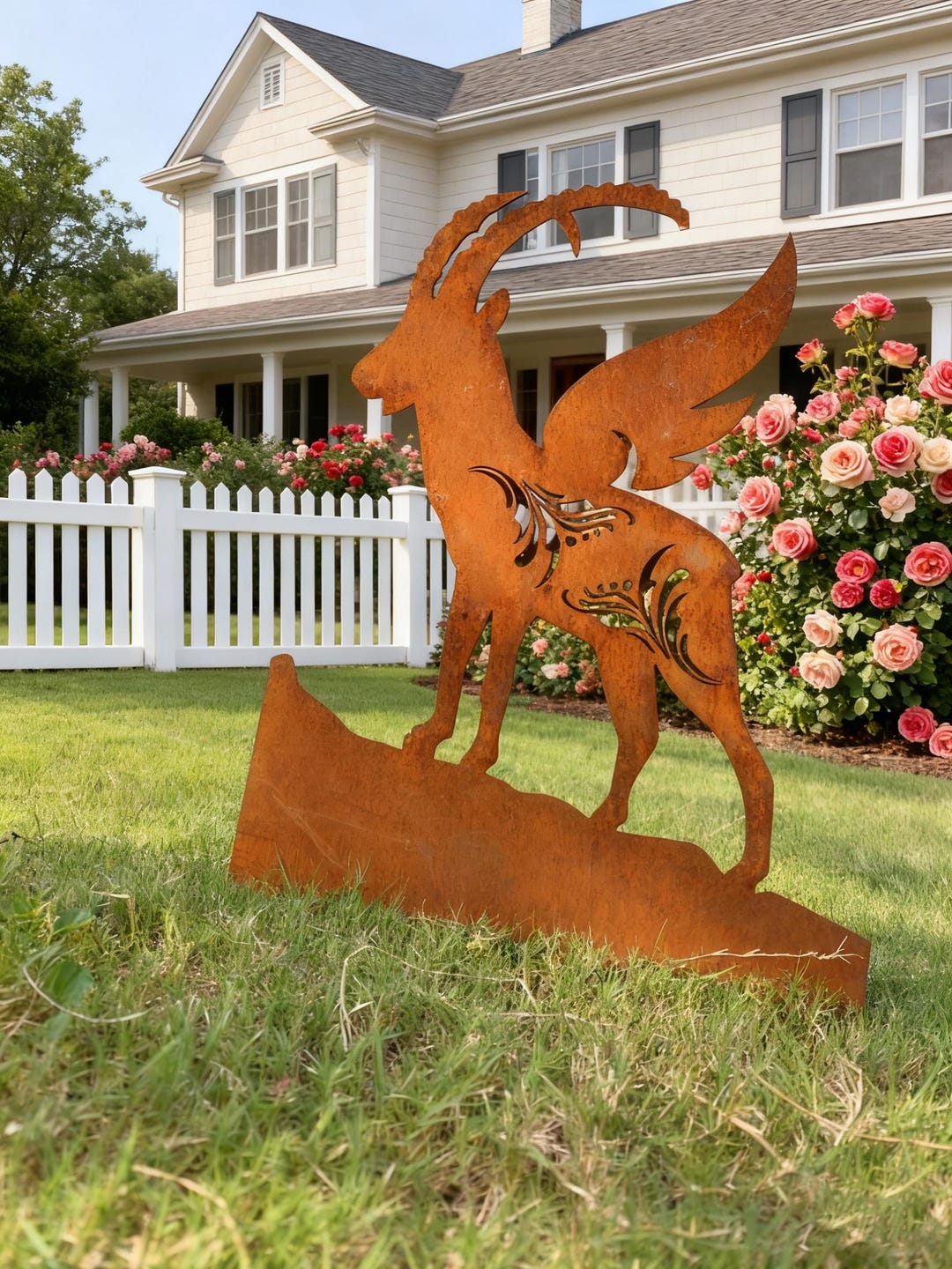 Rusty Metal Antelope Garden Stake, Steel Antelope Yard Art, Rustic ...