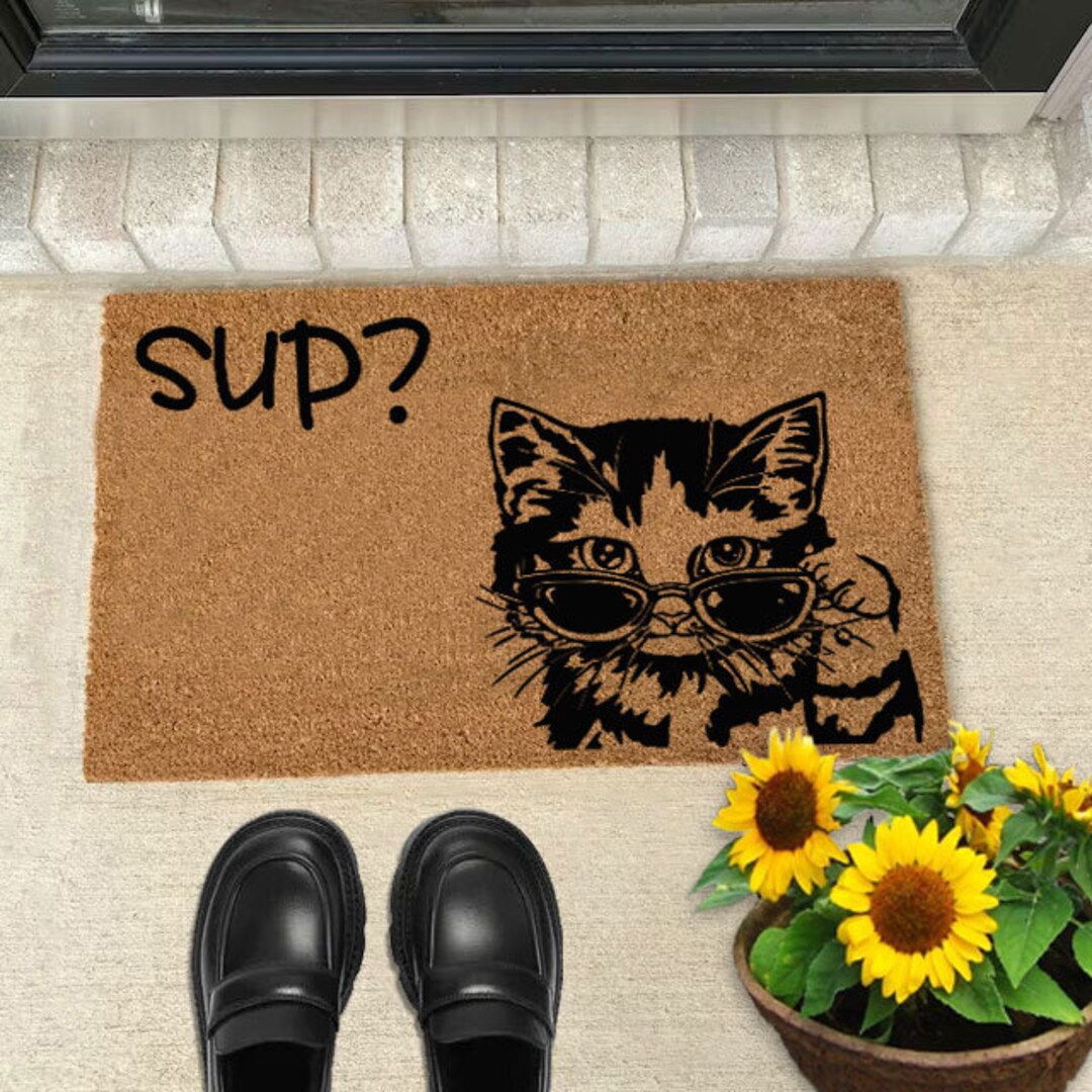 Sup Cute Cat Doormat, Funny Doormat, Custom Door Mat for Front Door ...