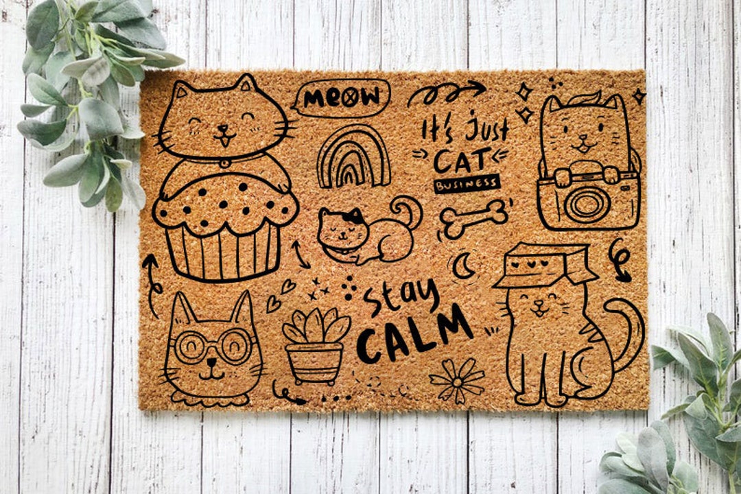 Cute Cats Mat, Lovely Kitty Mat, Front Door Welcome Mat, Unique Design ...