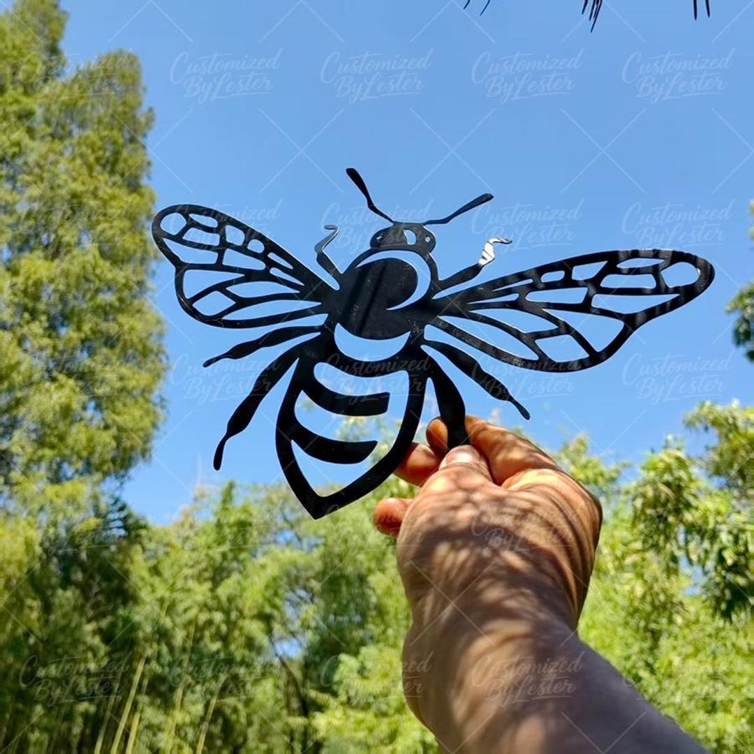 Black Metal Bee Outdoor Garden Decor, Handmade Iron Bee Sculpture ...