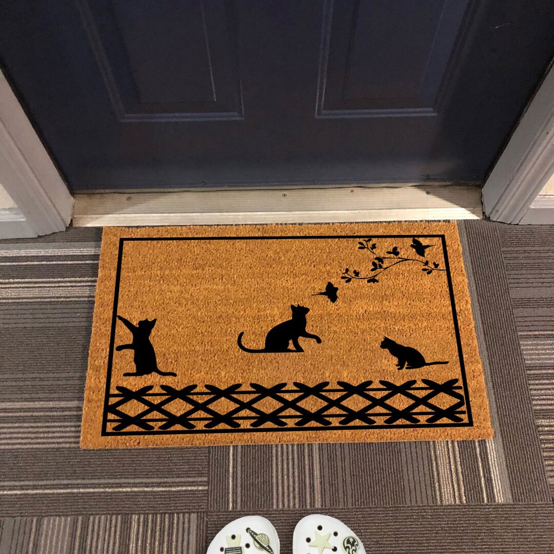 Cats Playing in the Yard Doormat, Custom Door Mat for Front Door ...