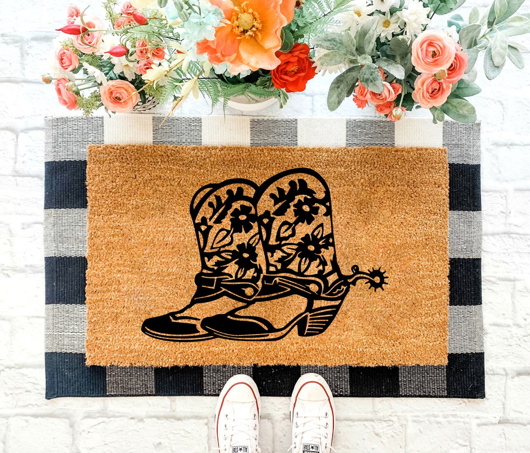 Cowboy Cowgirl Boots, Ranch Farm Country, Coir Doormat Door Mat, Entry ...