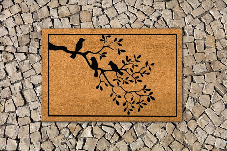 Birds Playing in the Tree Doormat, Personalize Doormat, Welcome Mat ...