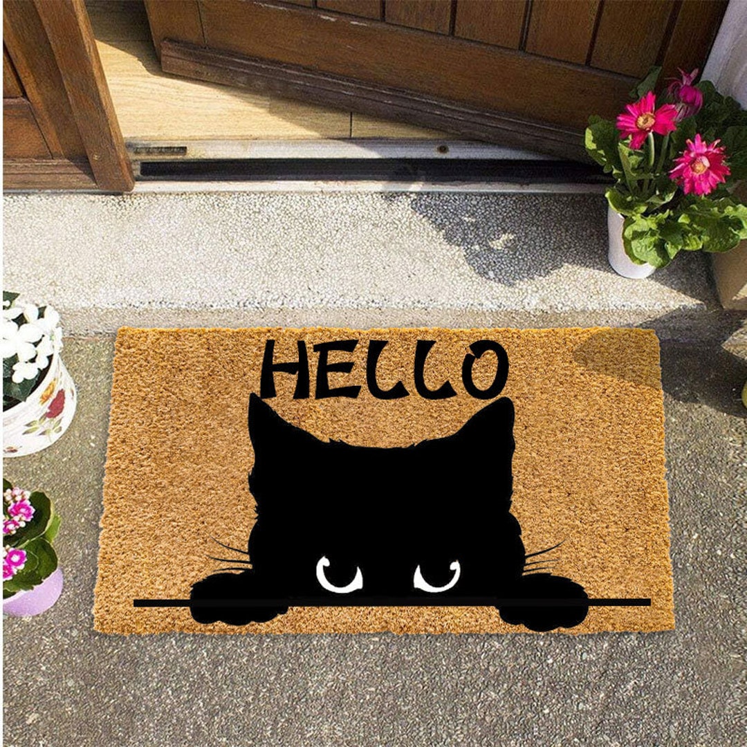Black Cat Bombay Hello Custom Door Mat for Front Door - Etsy