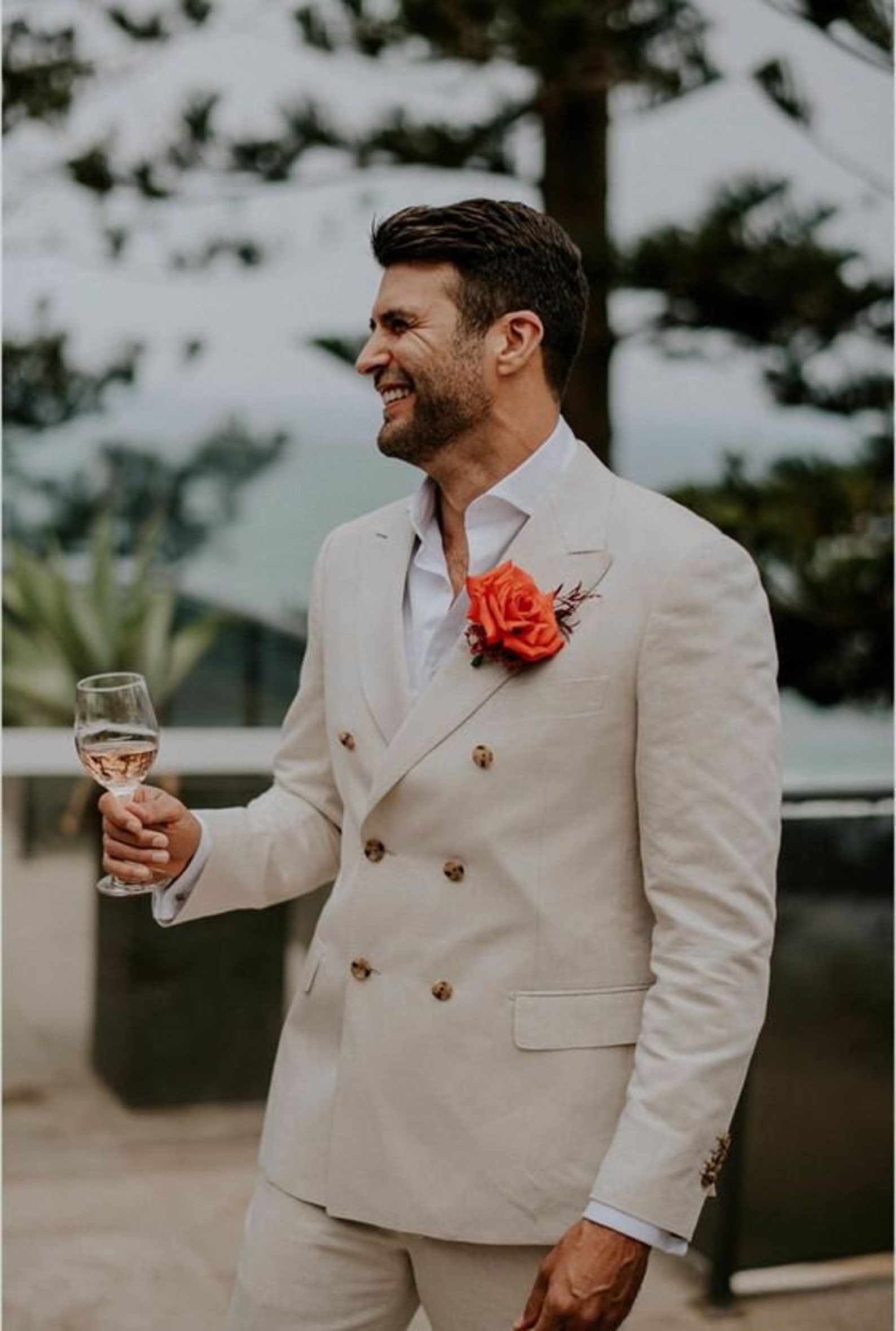 Men Beige Linen 2 Piece Suit, Groom Wear Suit, Summer Suit, Groomsmen ...