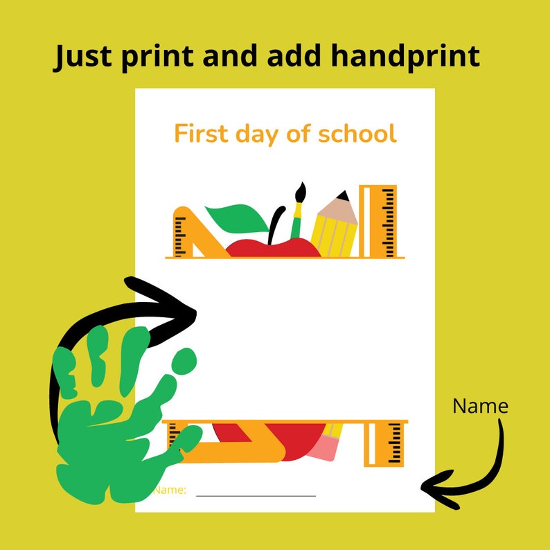 First Day of School Handprint Art, Kindergarten Preschool Handprint ...