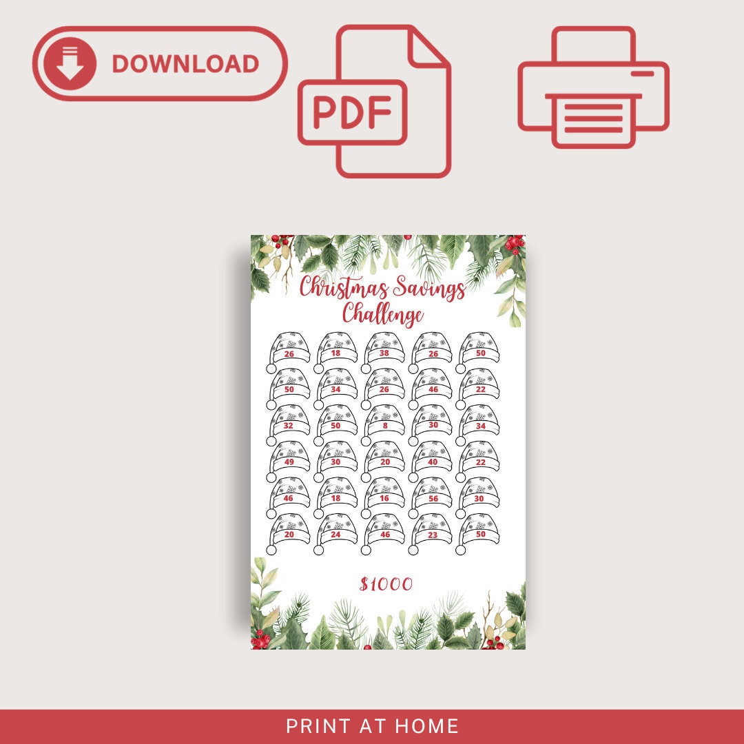A4 Christmas Savings Challenge Printable, Christmas Savings Tracker, 30 ...