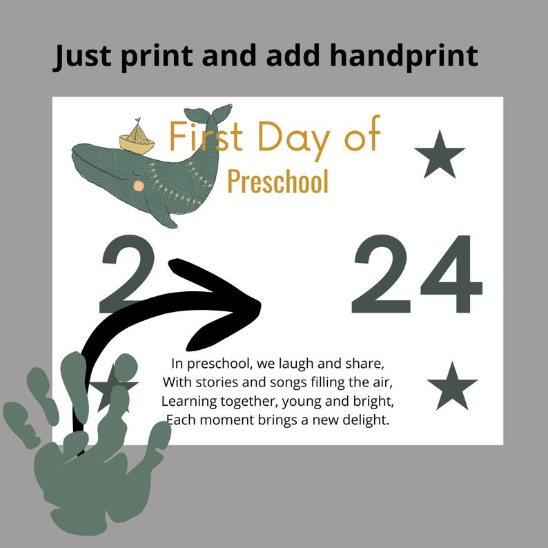 First Day of Preschool Handprint Art, Kindergarten Preschool Handprint ...