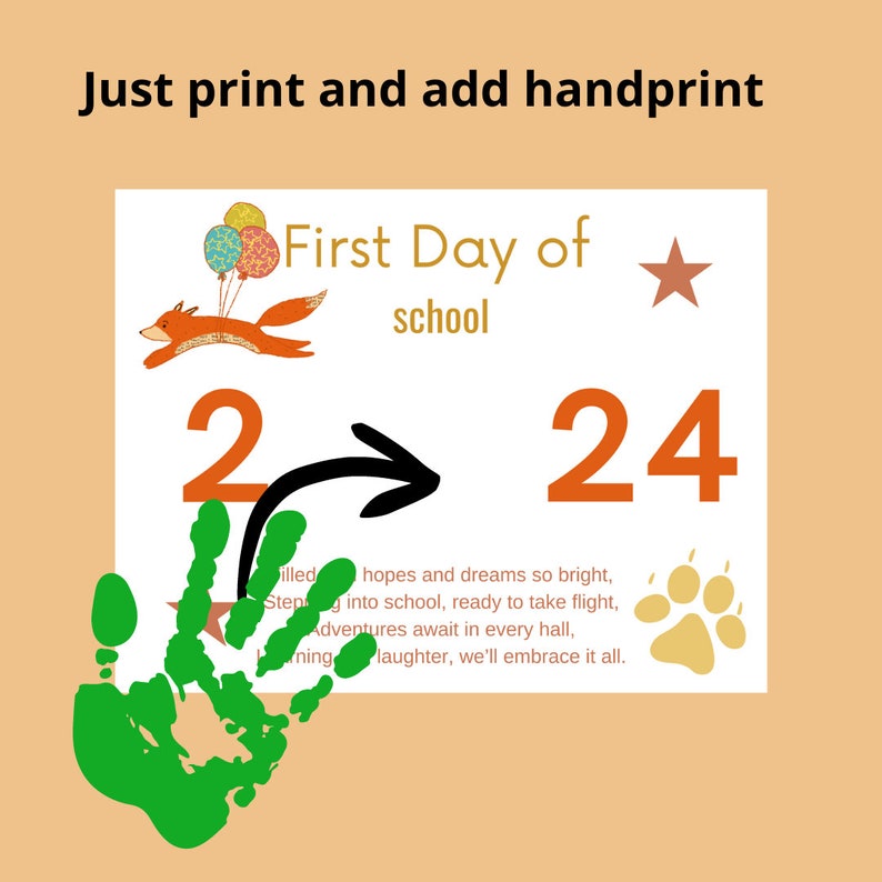First Day of School Handprint Art, Kindergarten Preschool Handprint ...
