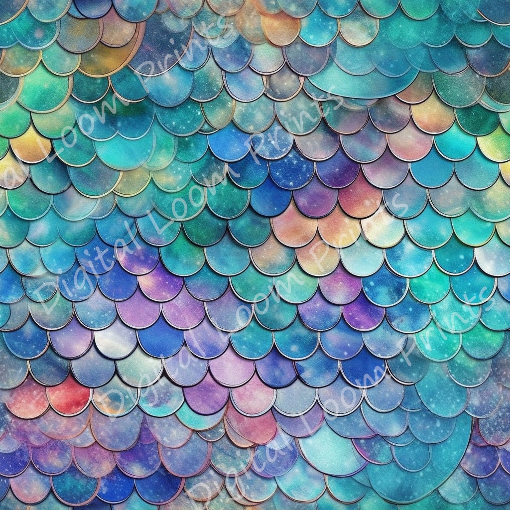 Mermaid Scales Seamless Digital Patterns 4 Pack, Iridescent Rainbow ...