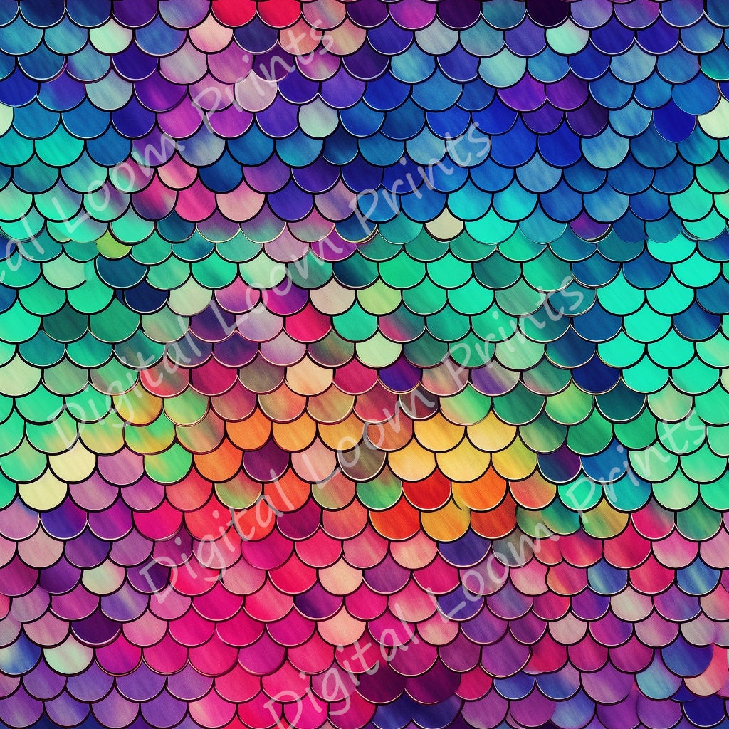 Mermaid Scales Seamless Digital Patterns 4 Pack, Iridescent Rainbow ...