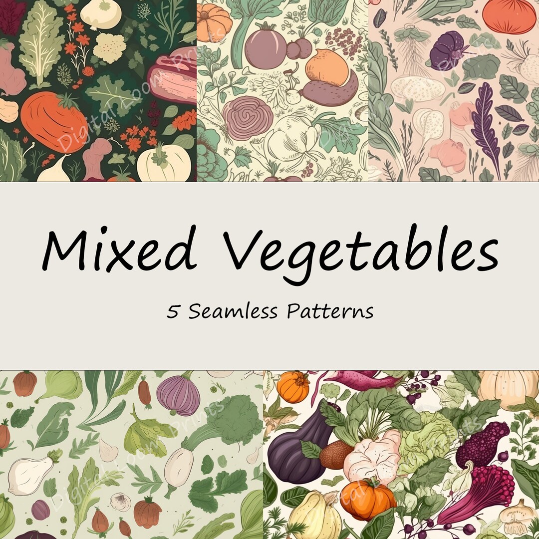 5 Vegetable Seamless Digital Patterns, Fresh and Vibrant Designs for ...