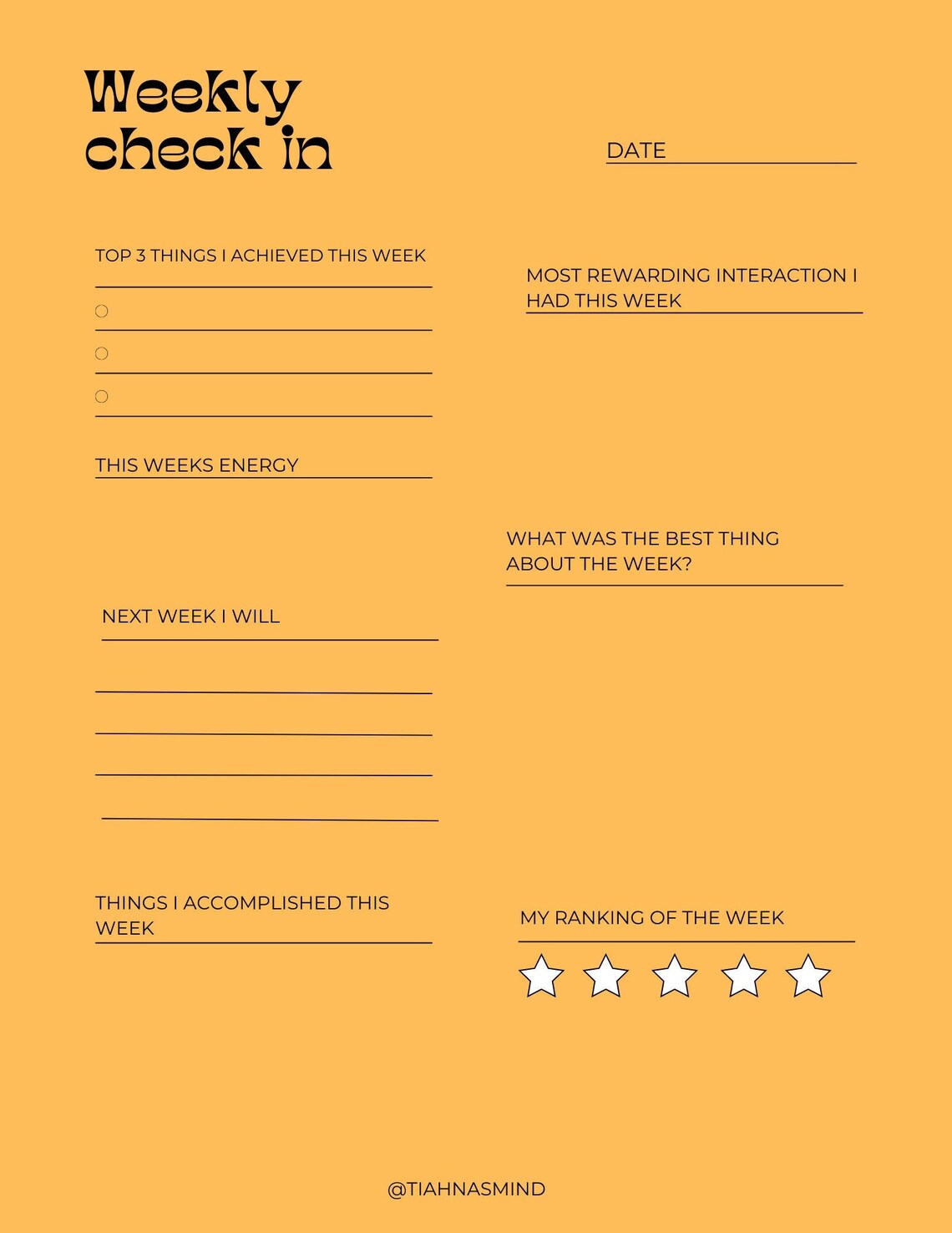 Digital Weekly Check in Template - Etsy