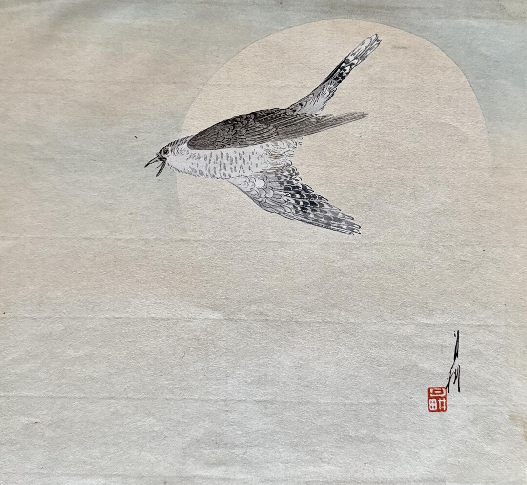 Gekko Ogata (1859-1920), Nighthawk by Moon. Original Japanese Woodblock ...