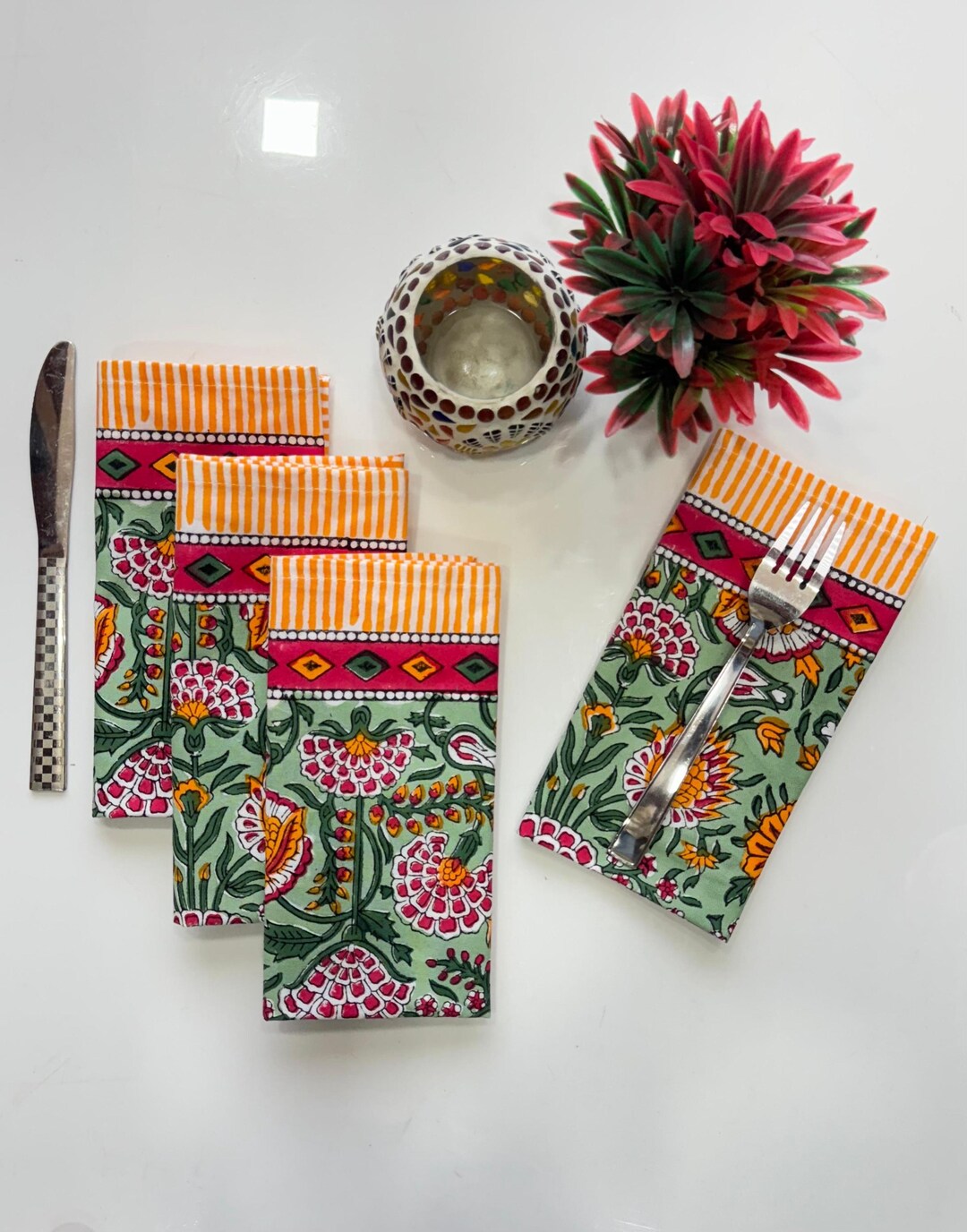 Block Print Cloth Napkins, Set of 12 - Boho Floral Cotton 20x20 - Etsy