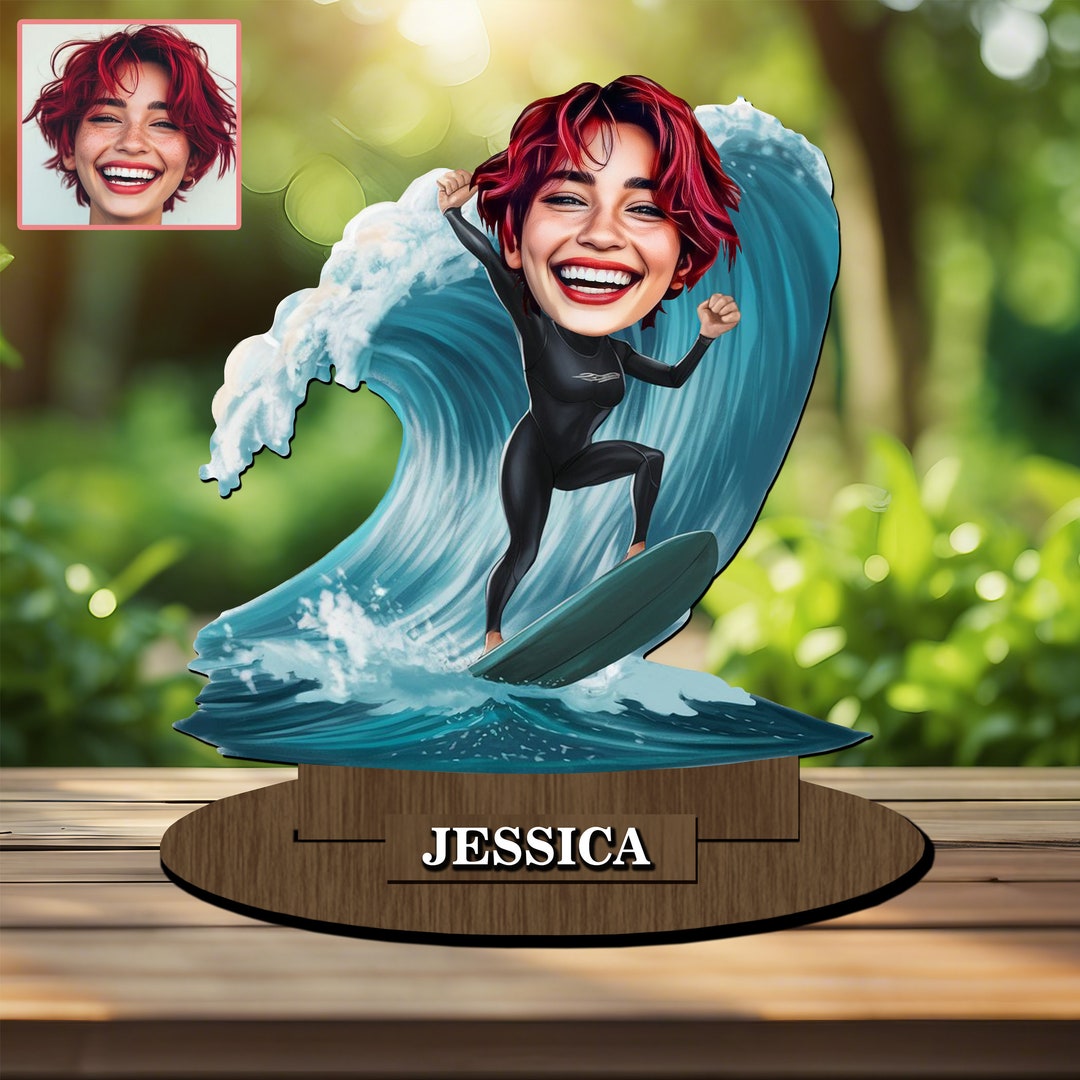 Personalized 3D Wooden Surfer Figurine, Custom Surfing Portrait, Surfer ...