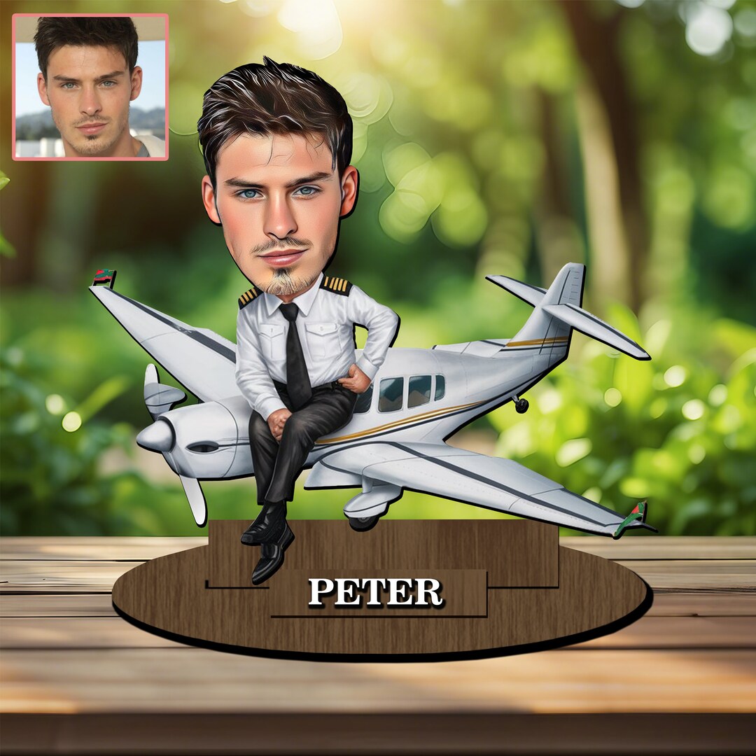 Personalized 3D Wooden Pilot Figurine, Pilot Caricature, Custom Pilot ...
