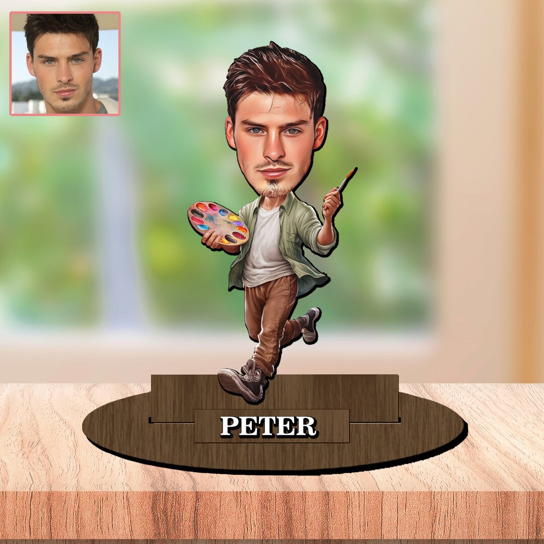 Personalized 3D Wooden Artist Figurine, Custom Artist Portrait, Painter ...