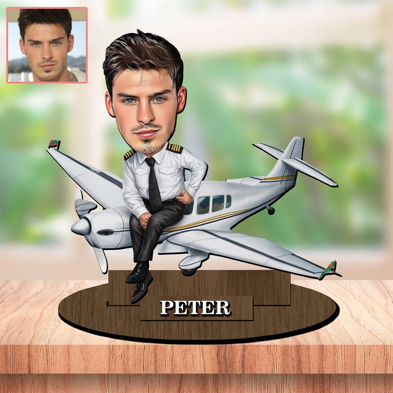 Personalized 3D Wooden Pilot Figurine, Pilot Caricature, Custom Pilot ...