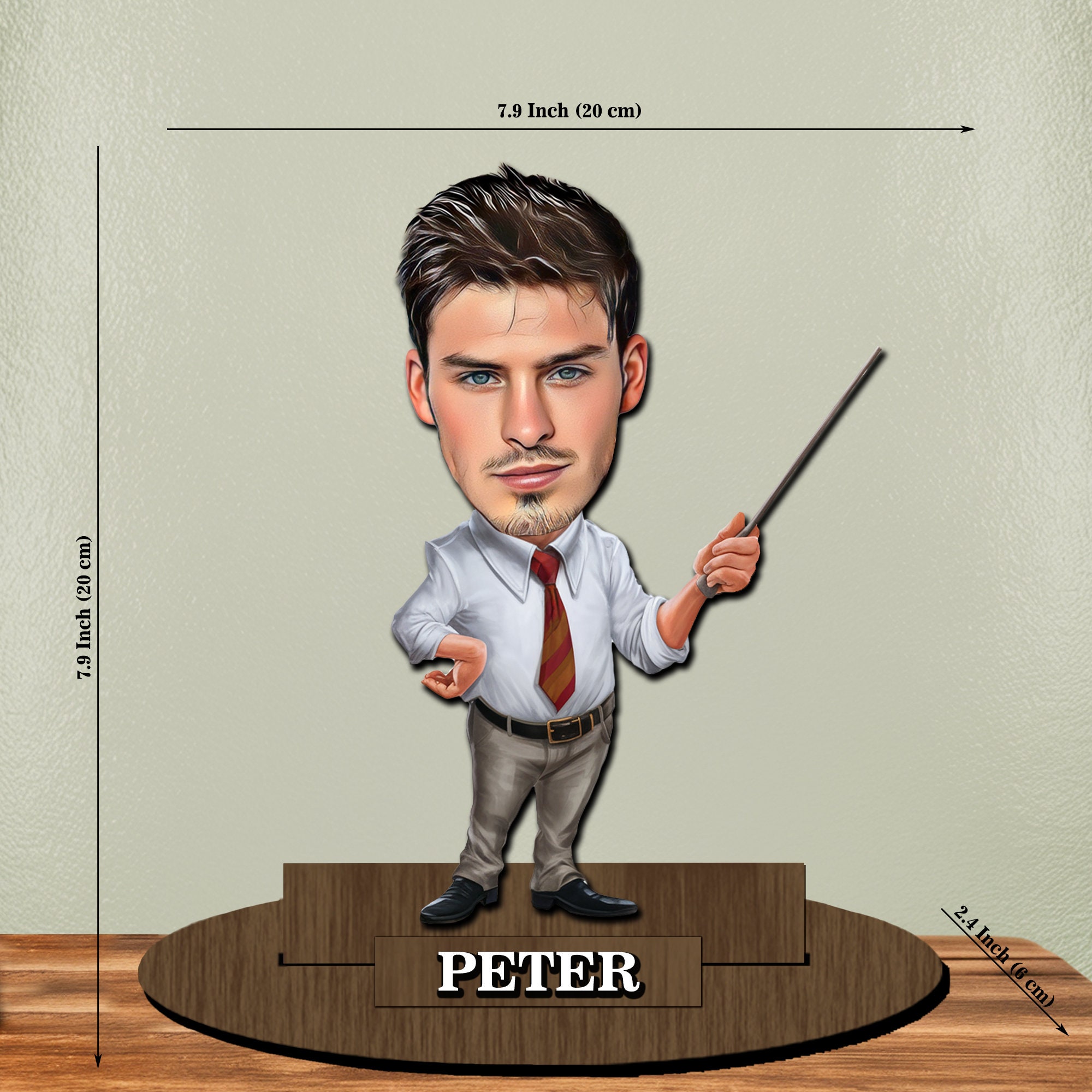 Personalized 3D Wooden Teacher Figurine, Custom Teacher Cartoon ...